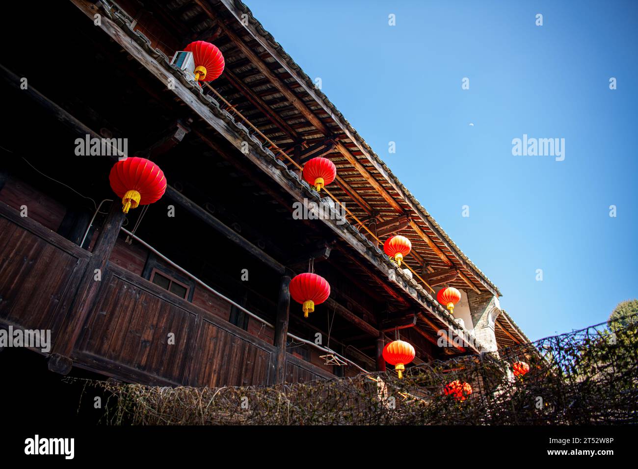 The interior of Fujian earthen buildings. These buildings are in Hekeng ...