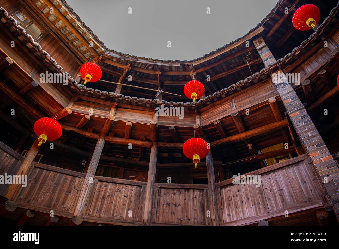 Inside Hekeng Tulou Cluster in the early morning. Tulou is the unique ...