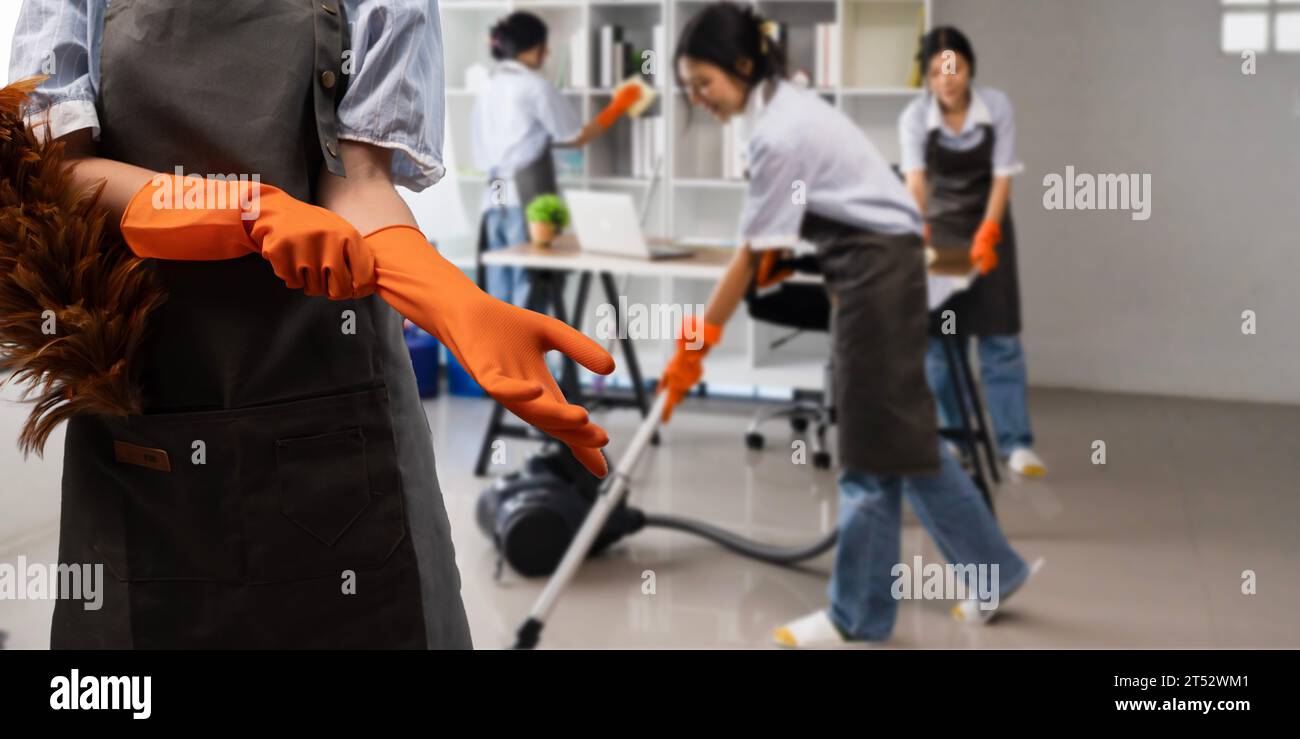 Team of maid housekeeping service cleaning wearing uniform cleaning at ...