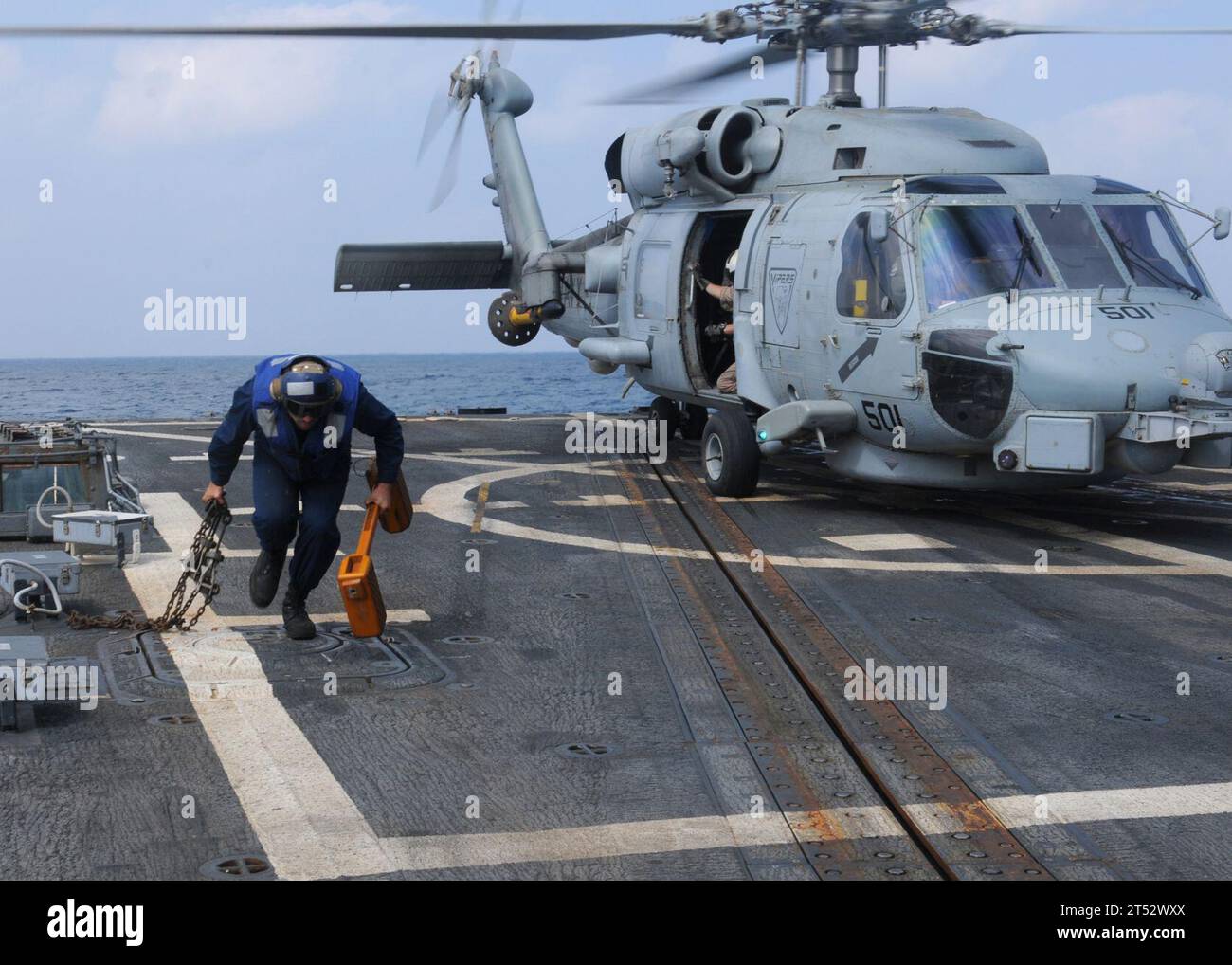 Anna Wade, chock and chain, Gulf of Aden, SH-60B Sea Hawk helicopter, U ...