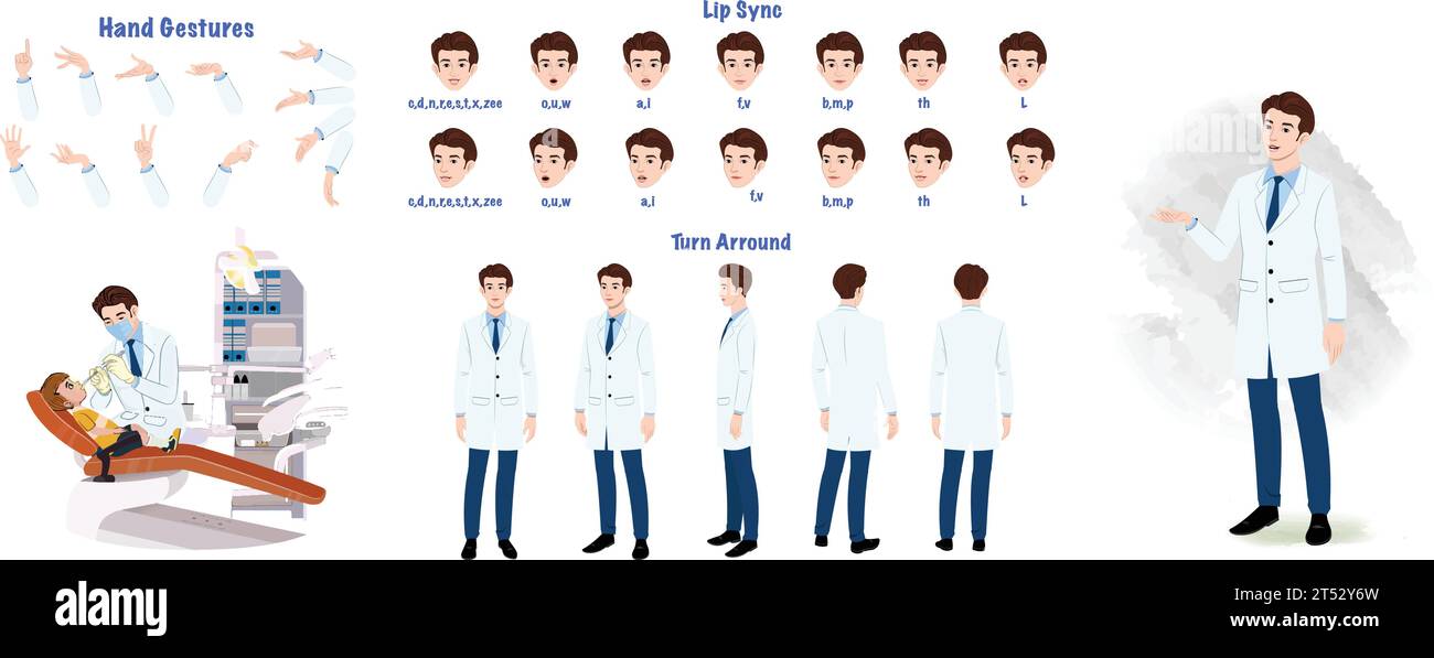 Dentist character model sheet. Doctor, dentist character creation set ...