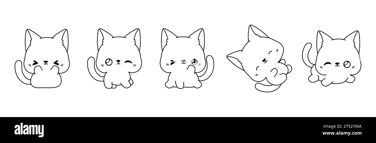 Set of Vector Cartoon Cat Coloring Page. Collection of Kawaii Isolated ... Set of Vector Cartoon Cat Coloring Page. Collection of Kawaii Isolated ...