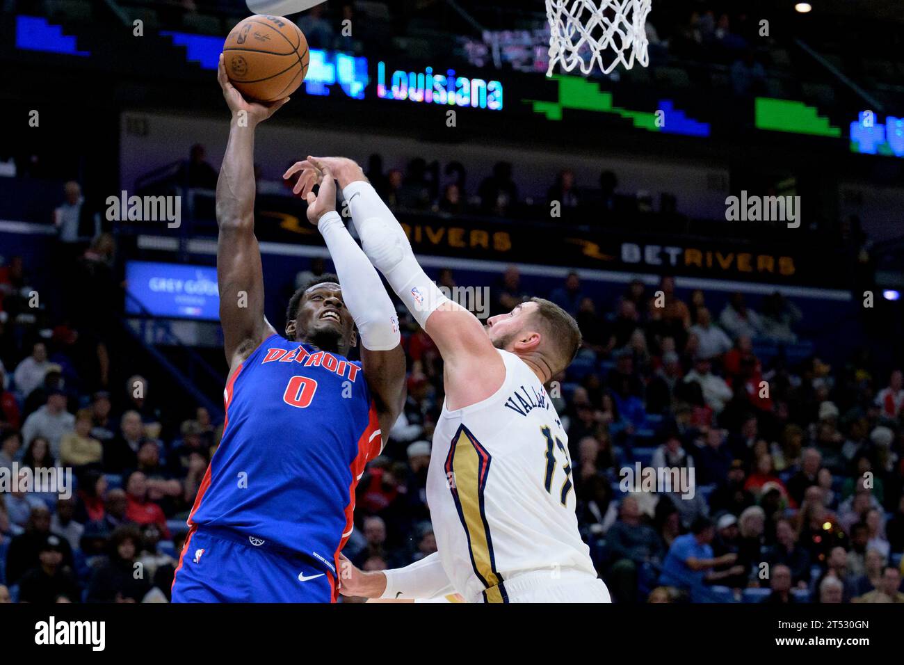 Detroit Pistons center Jalen Duren (0) shoots against New Orleans ...