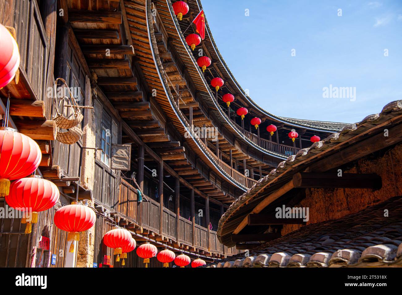 The interior inside Two hundred years old Tulou in Fujian, China. The ...