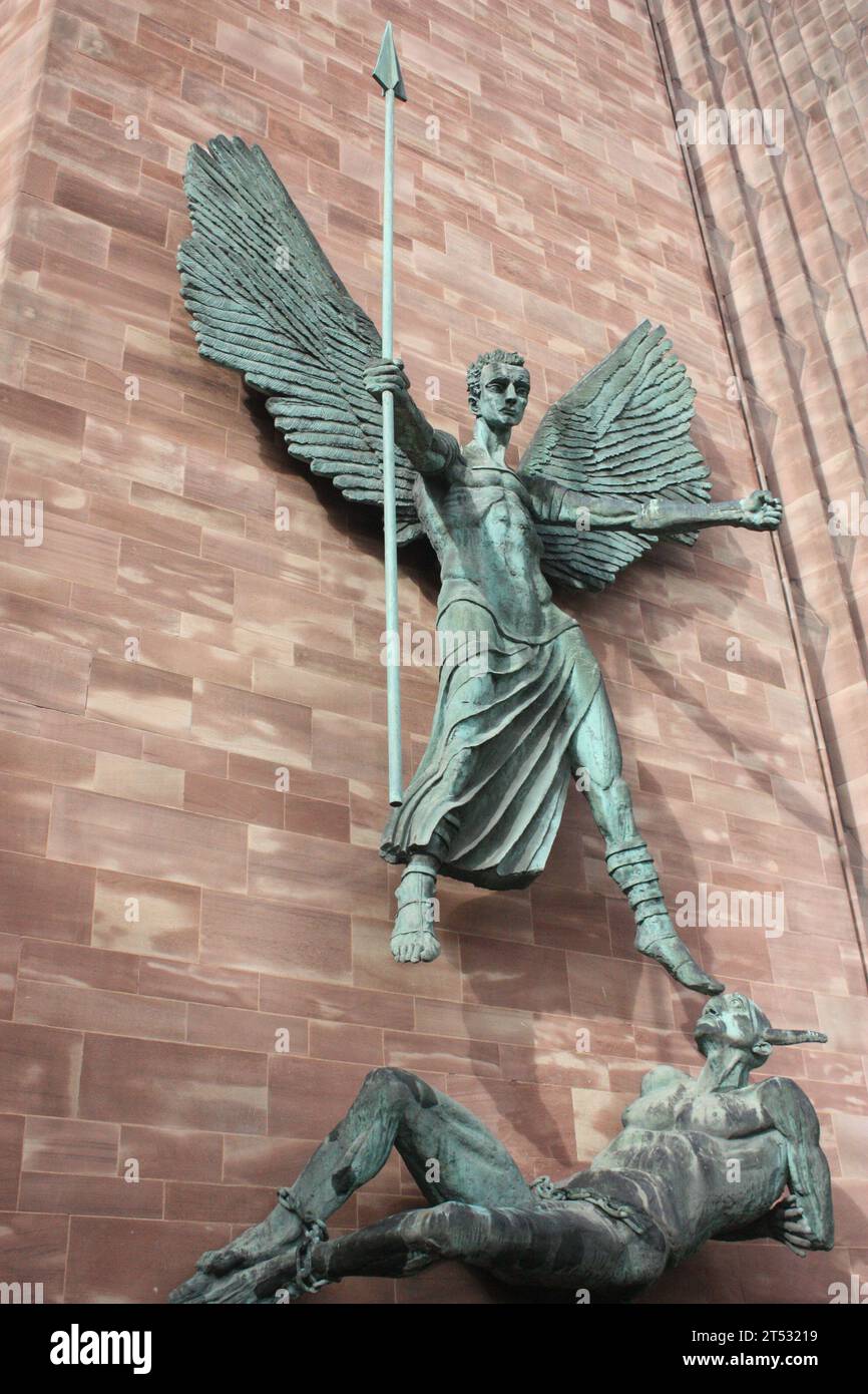 St Michael's victory over the devil, a bronze sculpture on the outside ...