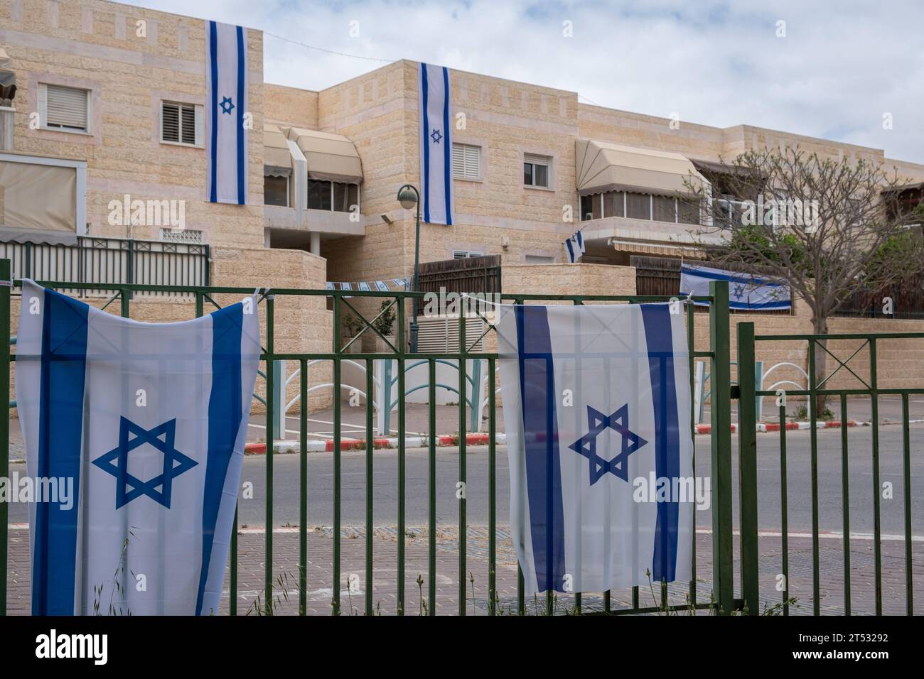 Beer Sheba, Israel -08 may 2022: Long Banners like Flags of state ...