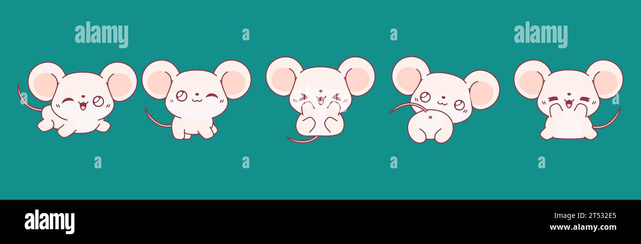 Set of Vector Cartoon Mouse Illustrations. Collection of Kawaii ...