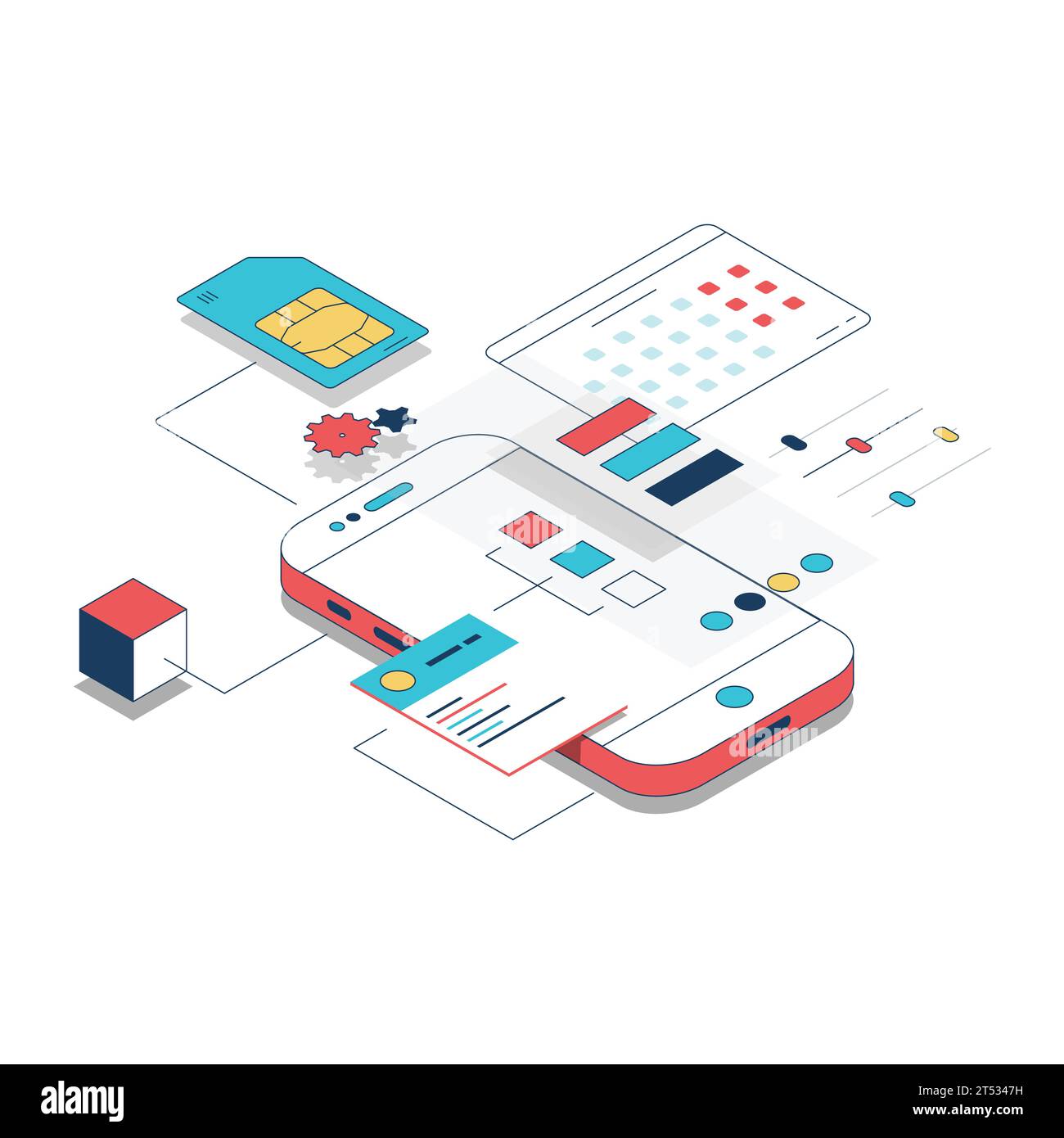 Isometric line phone with sim card Stock Vector Image & Art - Alamy