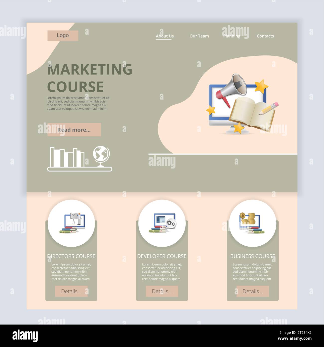 Marketing course flat landing page website template. Directors course ...