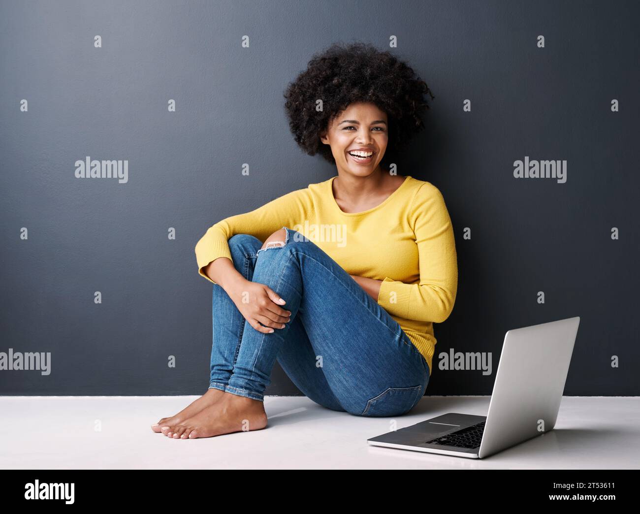 Online class, portrait and black woman with laptop, elearning and ...
