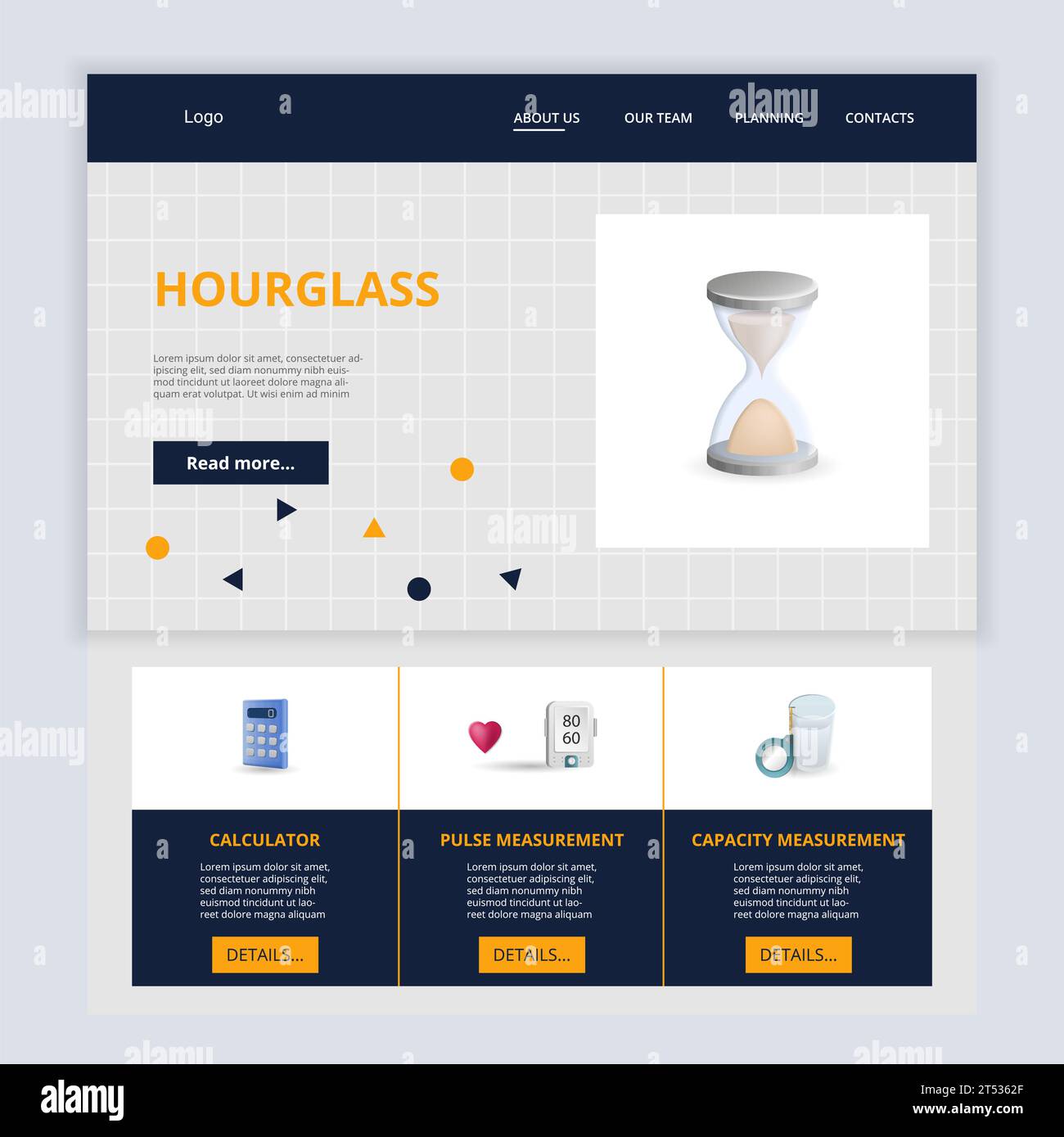 Hourglass flat landing page website template. Calculator, pulse ...