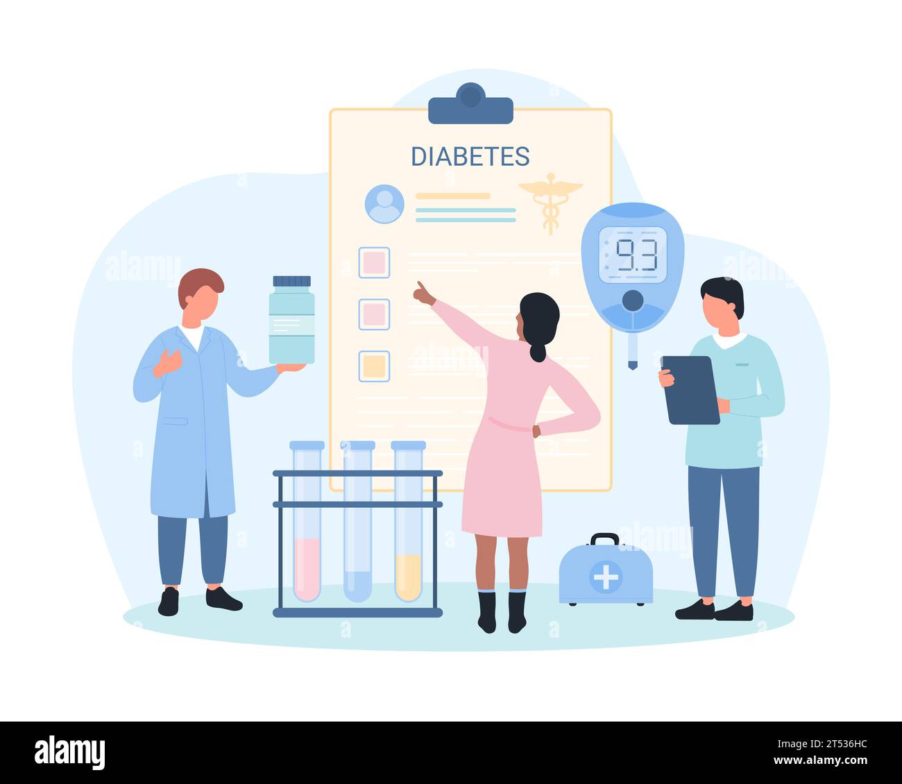 Diabetes Medical Checkup Vector Illustration Cartoon Tiny Doctor