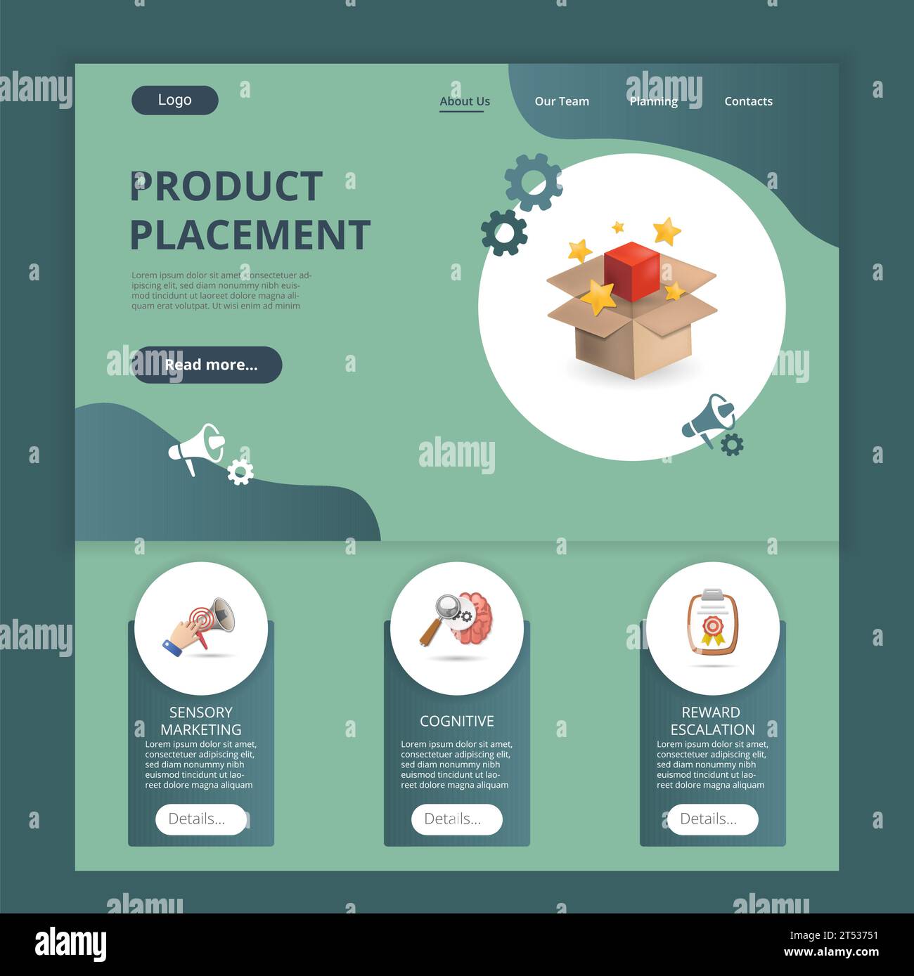 Product placement flat landing page website template. Sensory marketing ...
