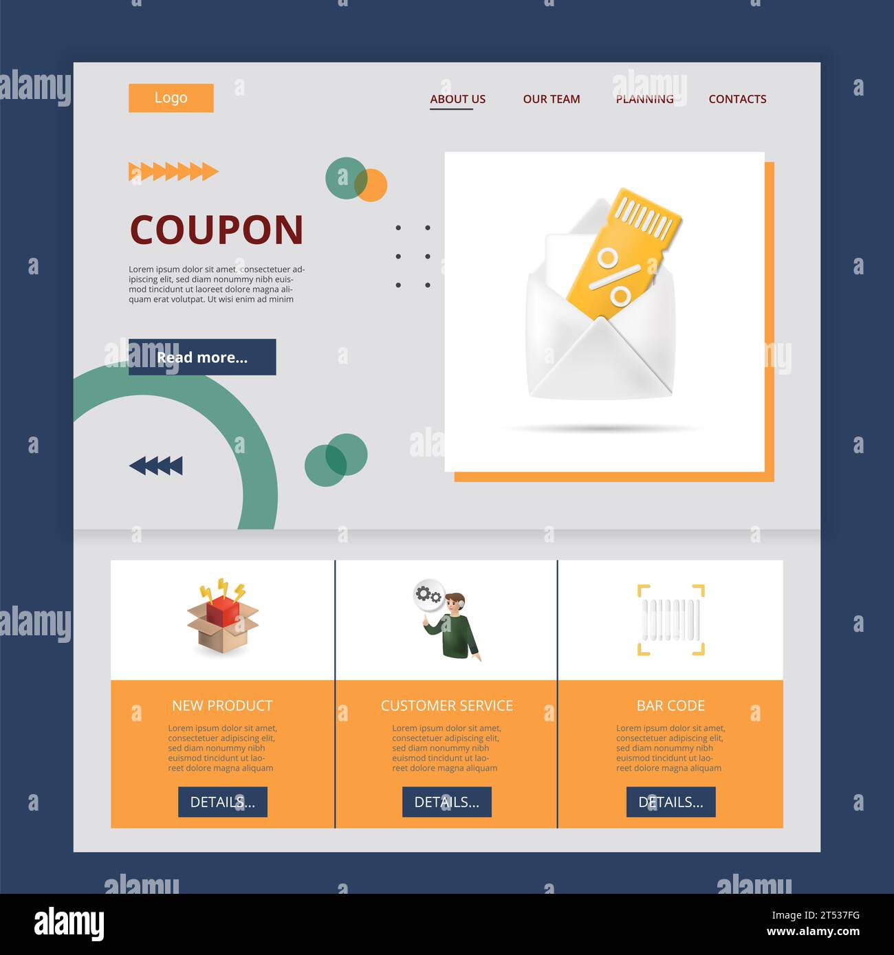 Coupon flat landing page website template. New product, customer ...