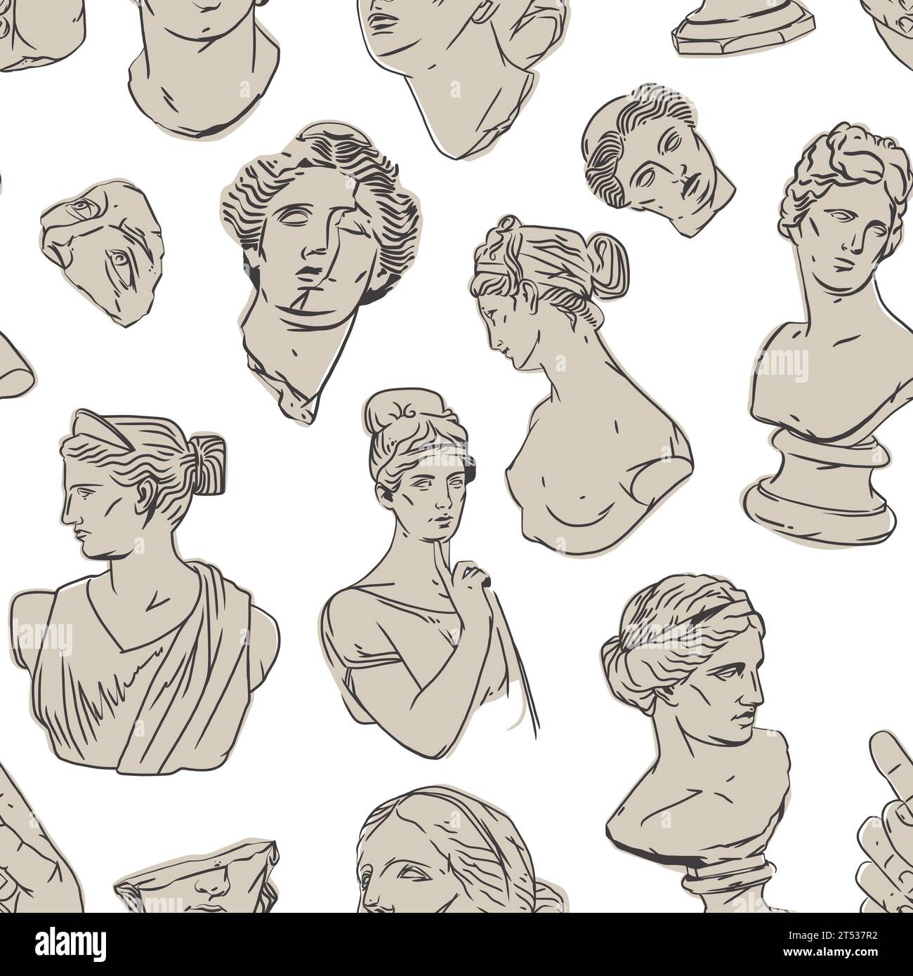 Hand drawn vector abstract graphic, greek ancient sculpture statues and ...