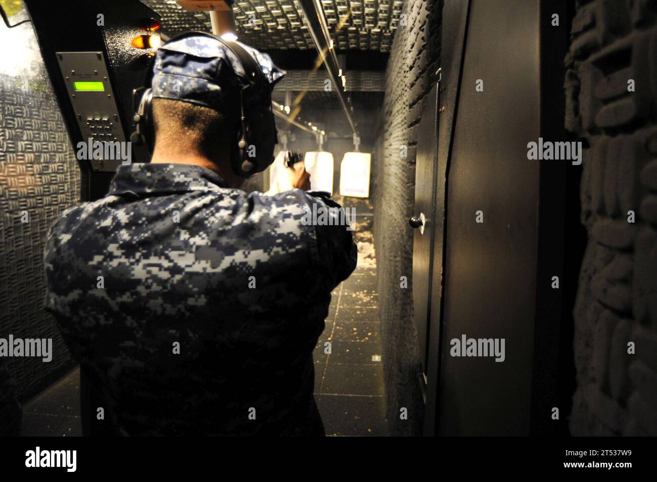 Berretta 9mm pistol mobile indoor firing range, Japan, Okinawa, U.S ...