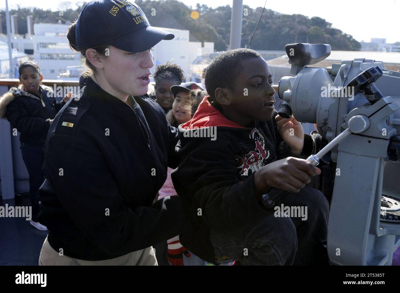 "big eyes", female officer, school children, tour USS Blue Ridge (LCC ...