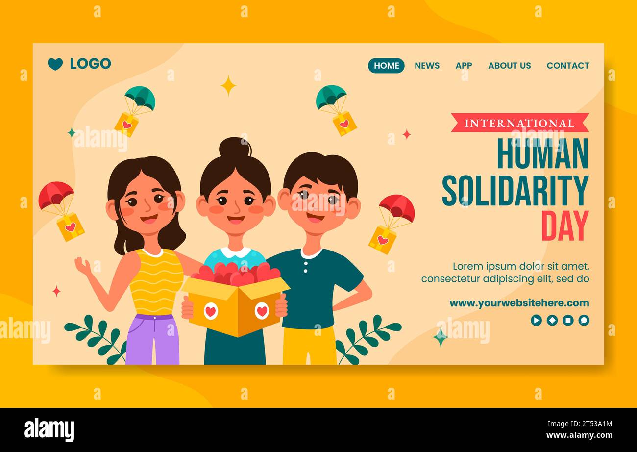 Human Solidarity Day Social Media Landing Page Cartoon Hand Drawn ...