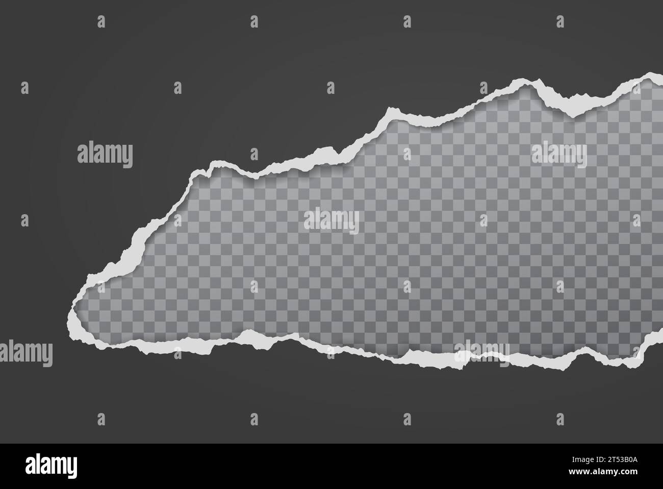 Piece of torn, ripped black paper with soft shadow are on grey ...