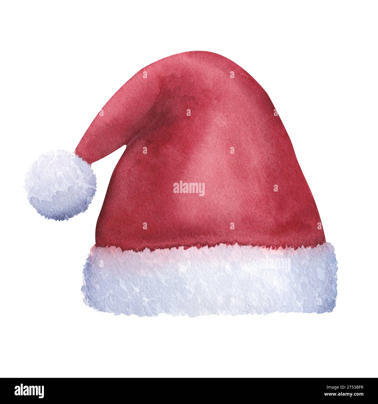Christmas red hat, Santa Clause. Happy New Year! Hand drawn watercolor ...