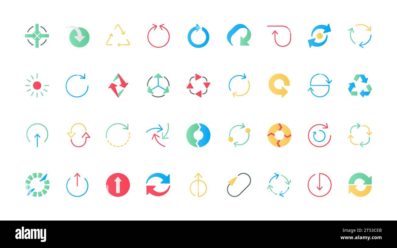 Circle and triangle arrows flat icons set vector illustration. Chart symbols of cycle and ...