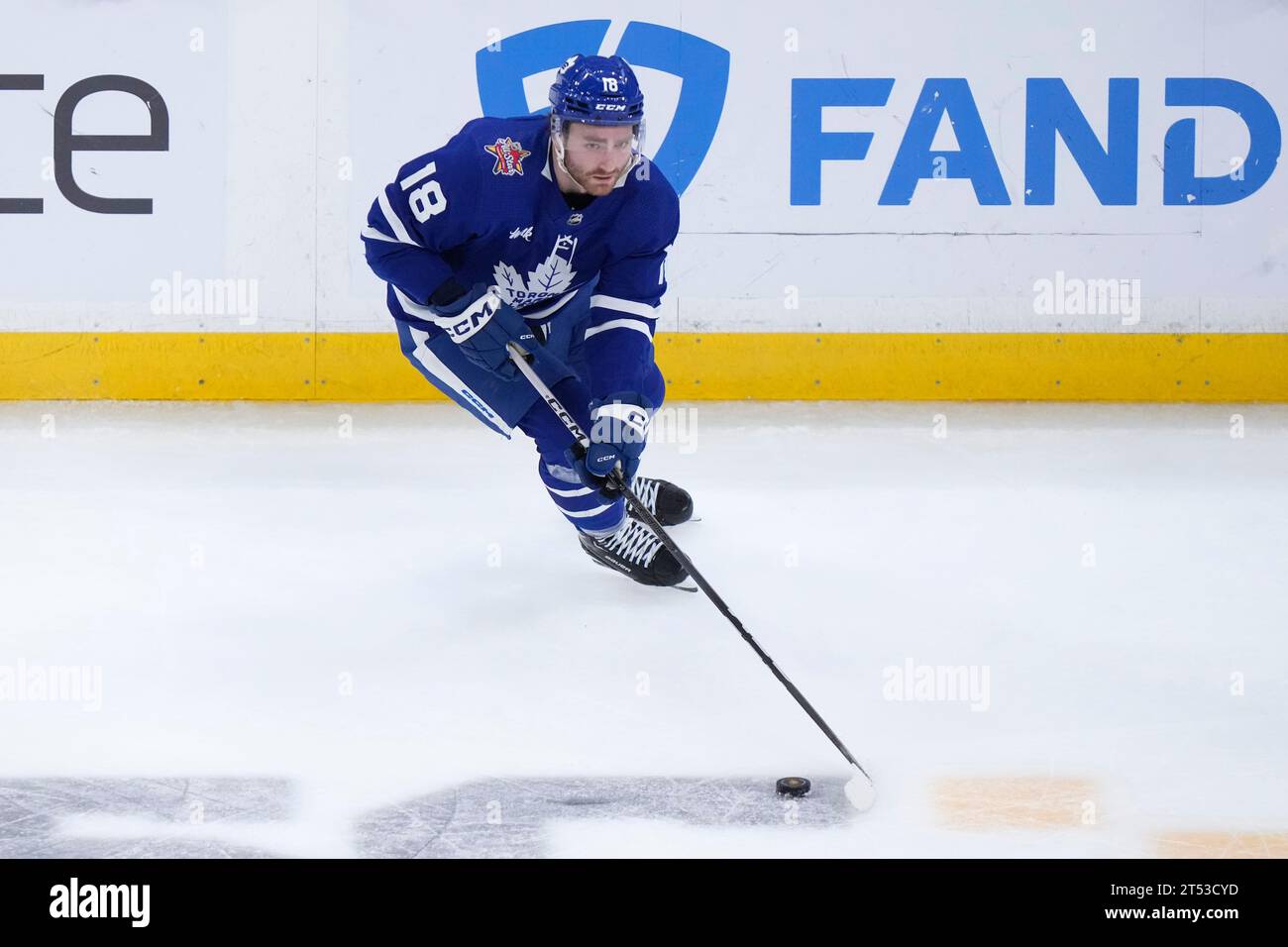Toronto Maple Leafs center Noah Gregor (18) skates in the third period ...