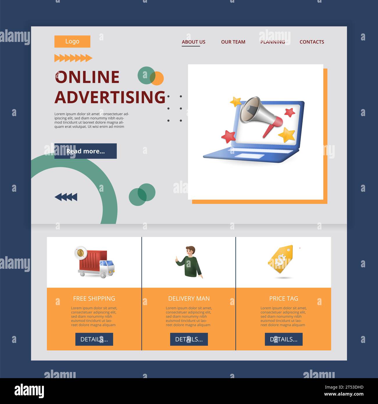 Online advertisment flat landing page website template. Free shipping ...
