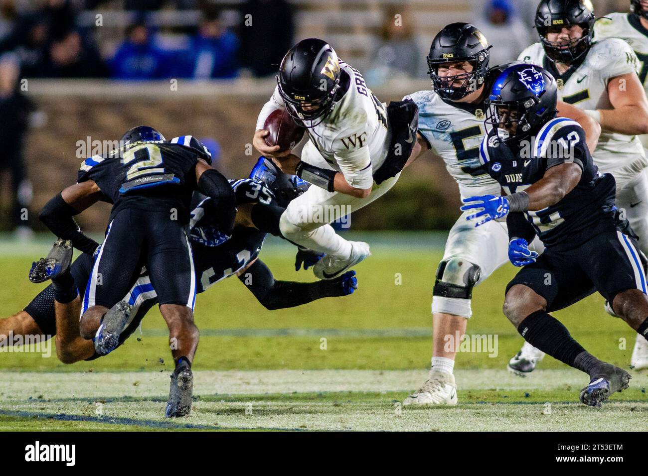 November 2, 2023: Wake Forest Demon Deacons quarterback Mitch Griffis (12) dives for extra yards ...