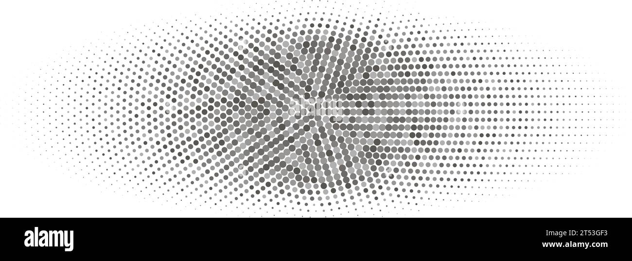 Abstract halftone oval with blur along the outer edge in shades of gray ...