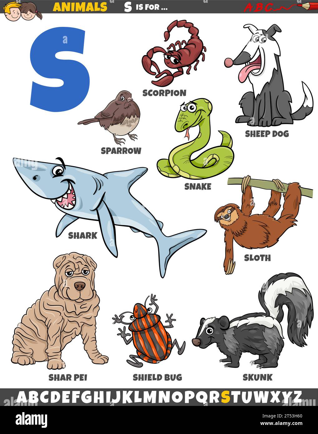 Cartoon illustration of animal characters set for letter S Stock Vector ...