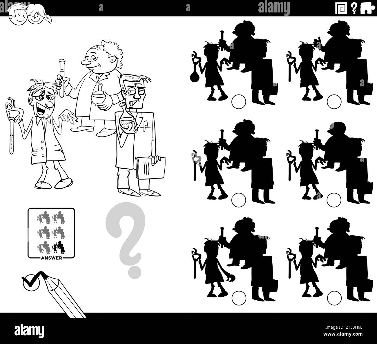 Black and white cartoon illustration of finding the right picture to ...