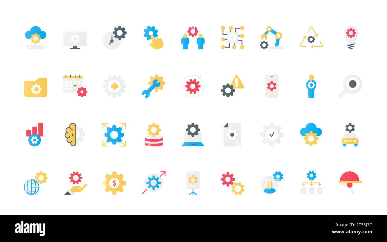 Gears, operations of repair and maintenance system flat icons set ...