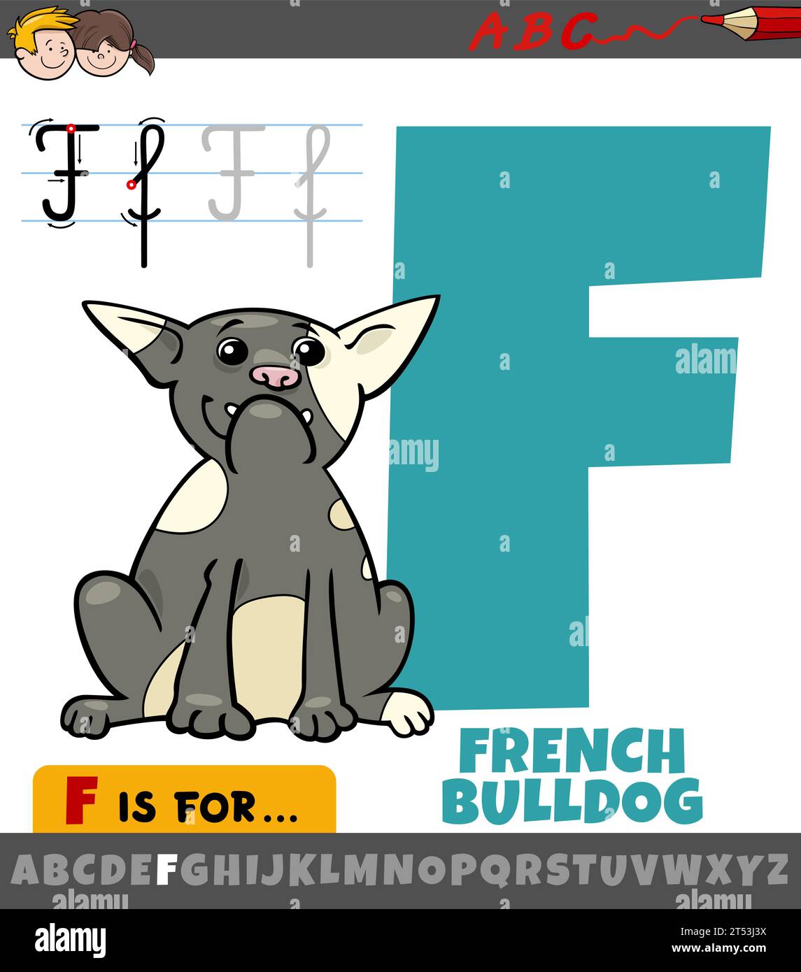 Educational cartoon illustration of letter F from alphabet with French ...