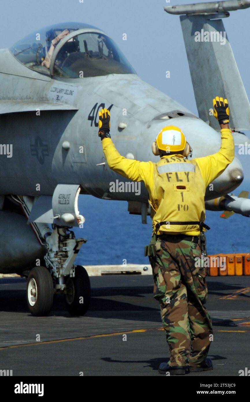 Carrier Air Wing (CVW) 1, F/A-18C Hornet, flight deck, four steam ...