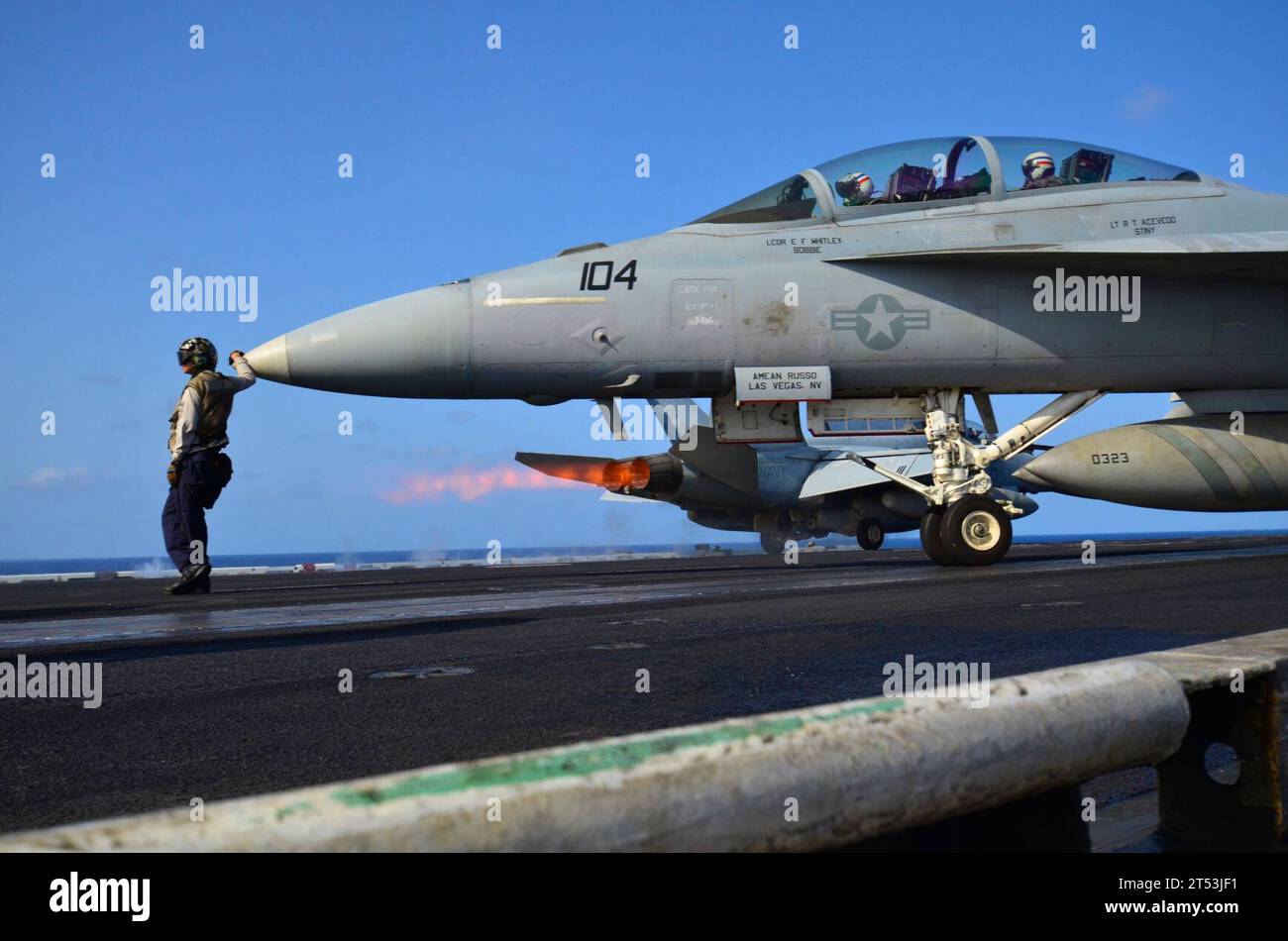 Carrier Air Wing (CVW) 2, cvn 72, Deployment 2011, F/A-18F Super Hornet, flight deck, fly off ...