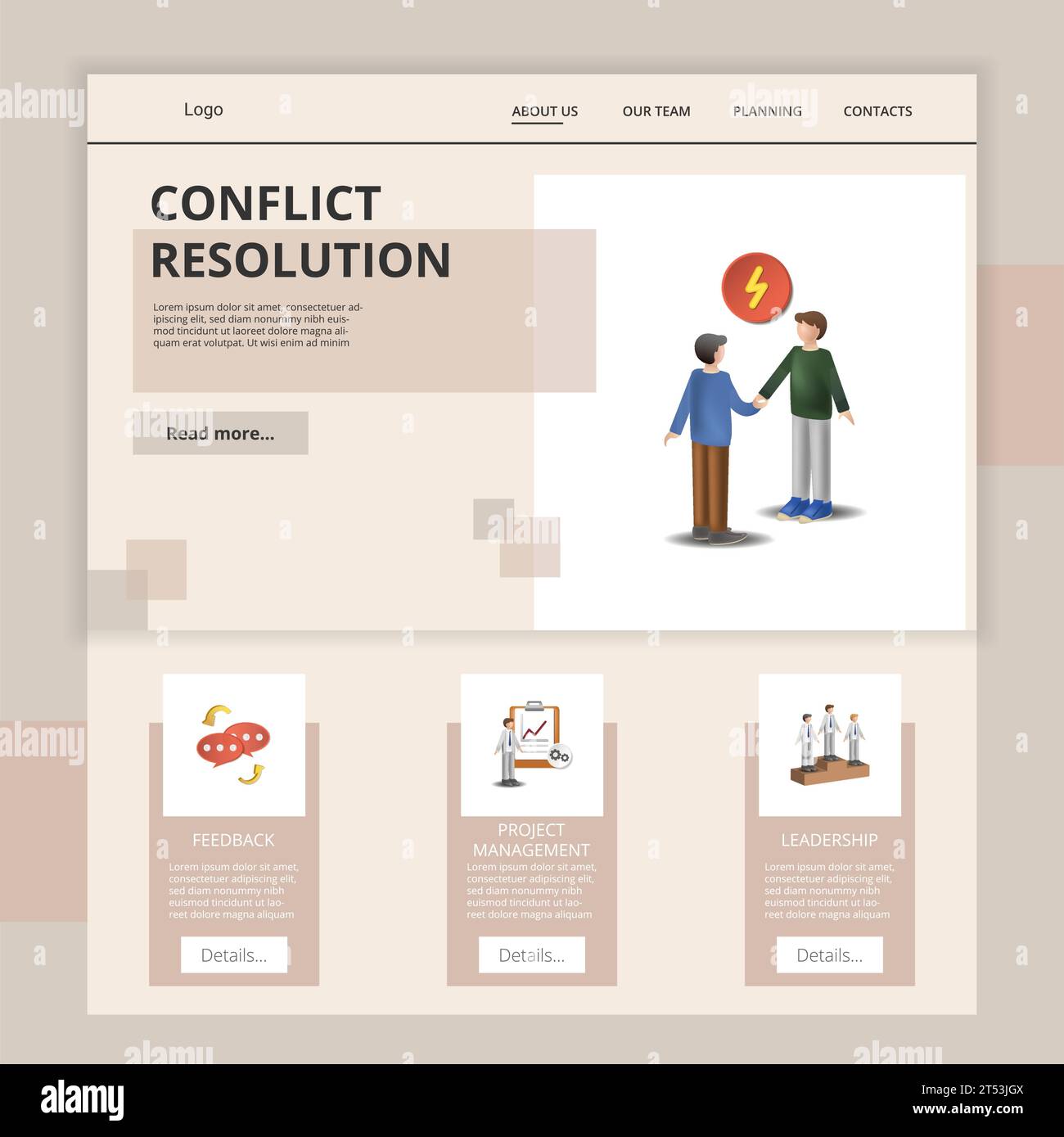 Conflict resolution flat landing page website template. Feedback ...