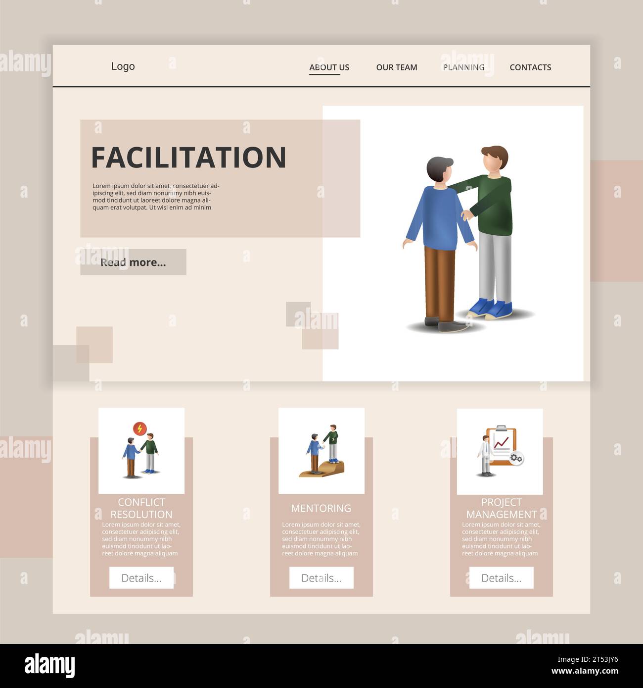 Facilitation flat landing page website template. Conflict resolution ...