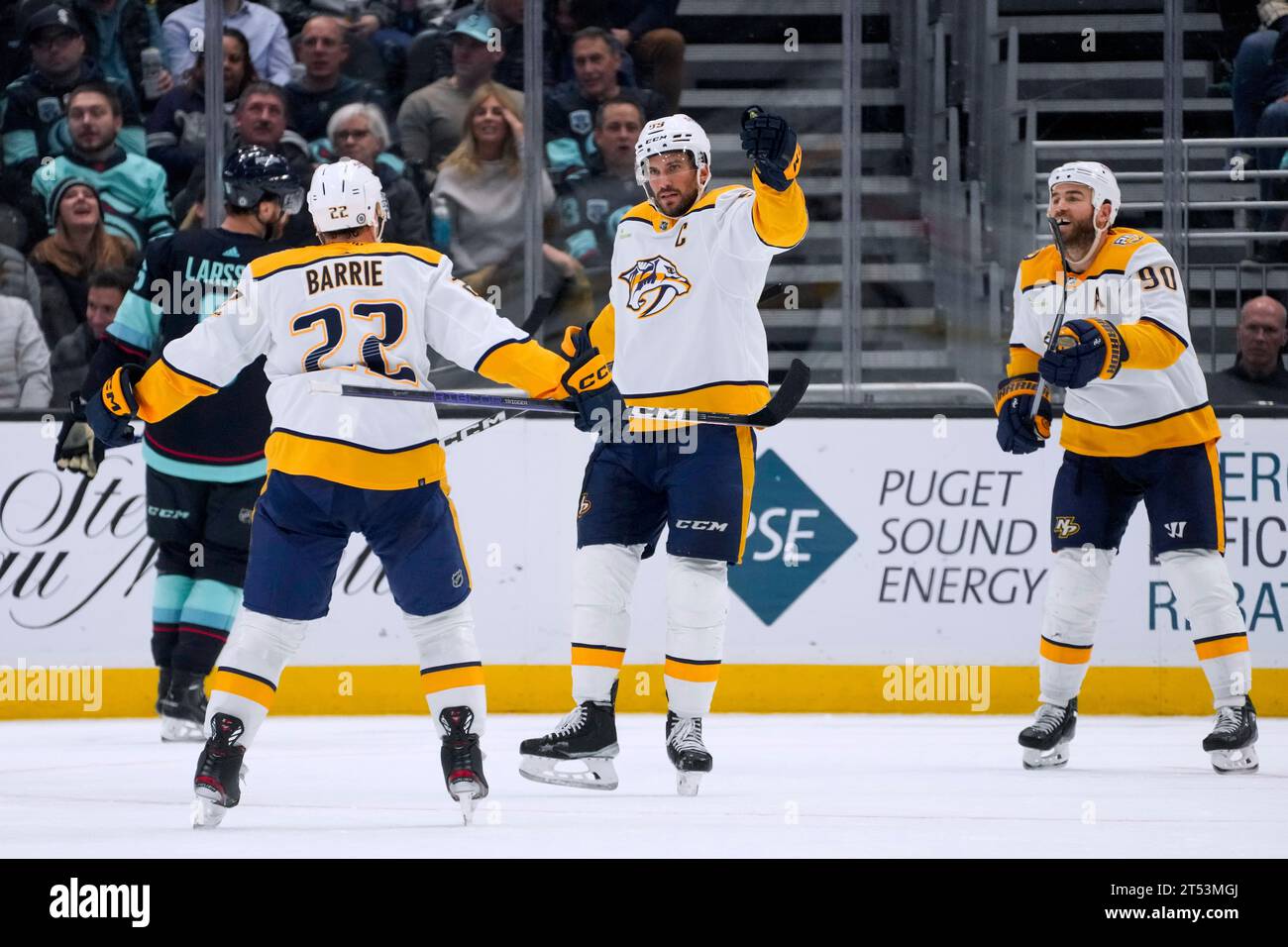 Nashville Predators defenseman Roman Josi, second from right ...