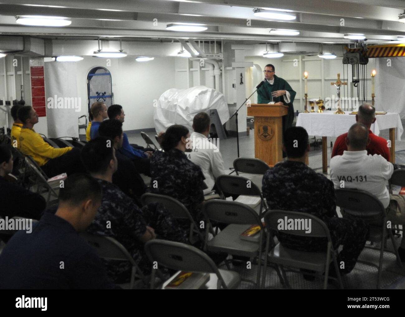 chaplain, forecastle, Indian Ocean, Roman Catholic Mass, U.S. navy ...