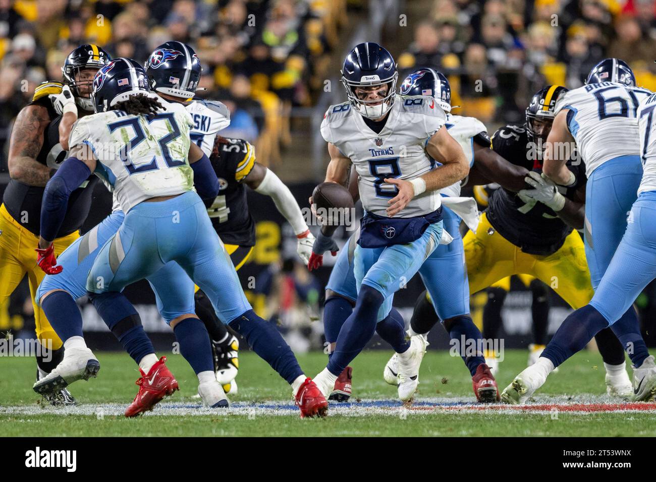Tennessee Titans quarterback Will Levis (8) runs a play action during ...