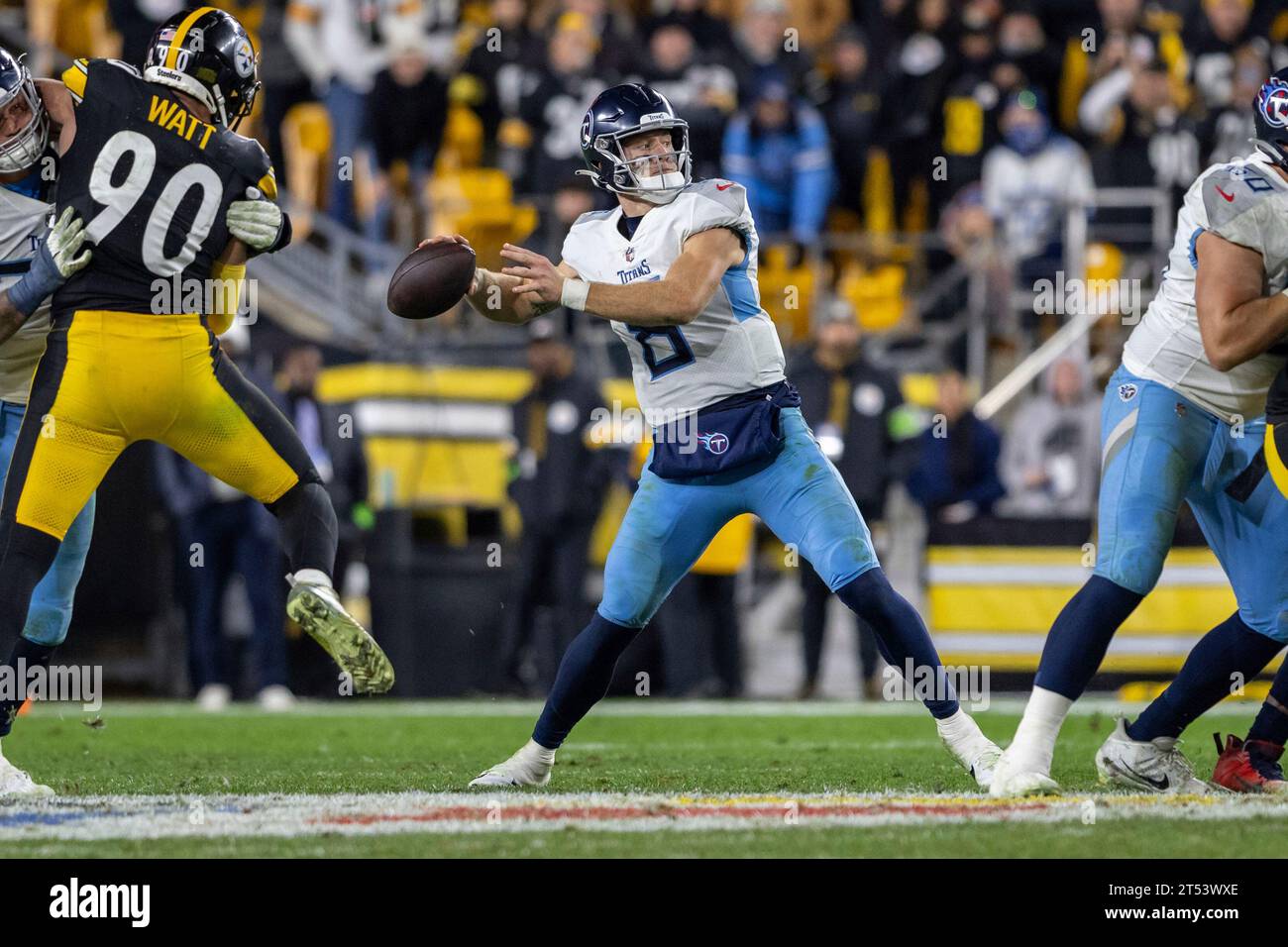 Tennessee Titans quarterback Will Levis (8) throws a pass during an NFL ...