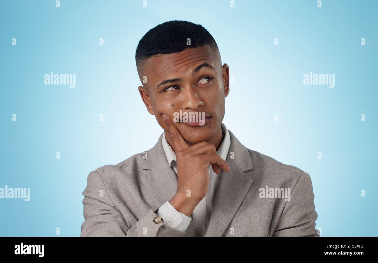 Business, thinking and man with solution, planning and problem solving ...