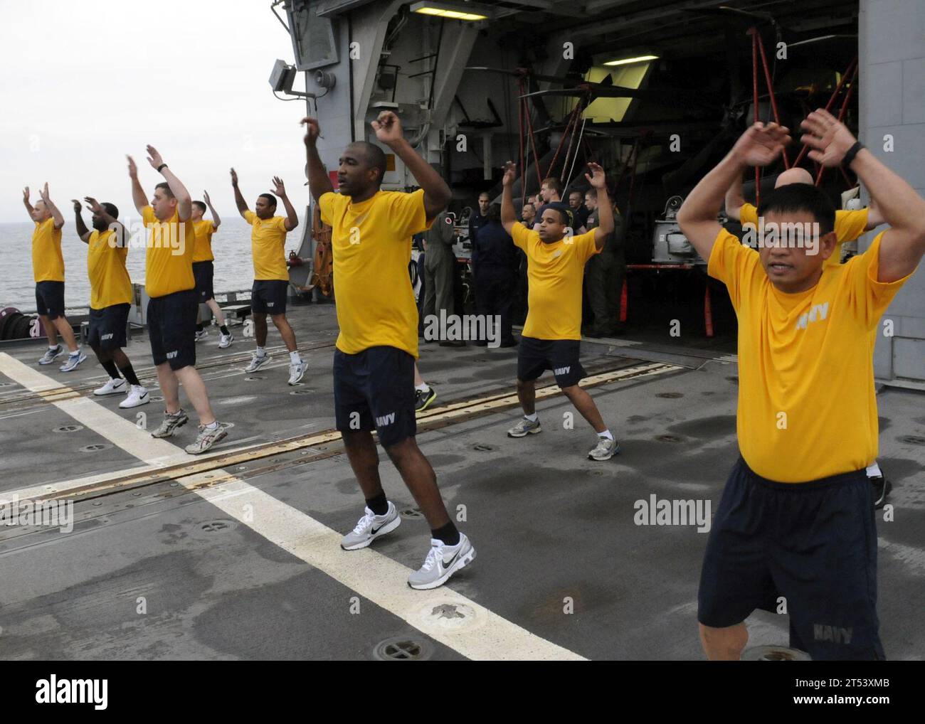 Chiefs in Training, flight deck, Guided-missile cruiser, navy, physical ...