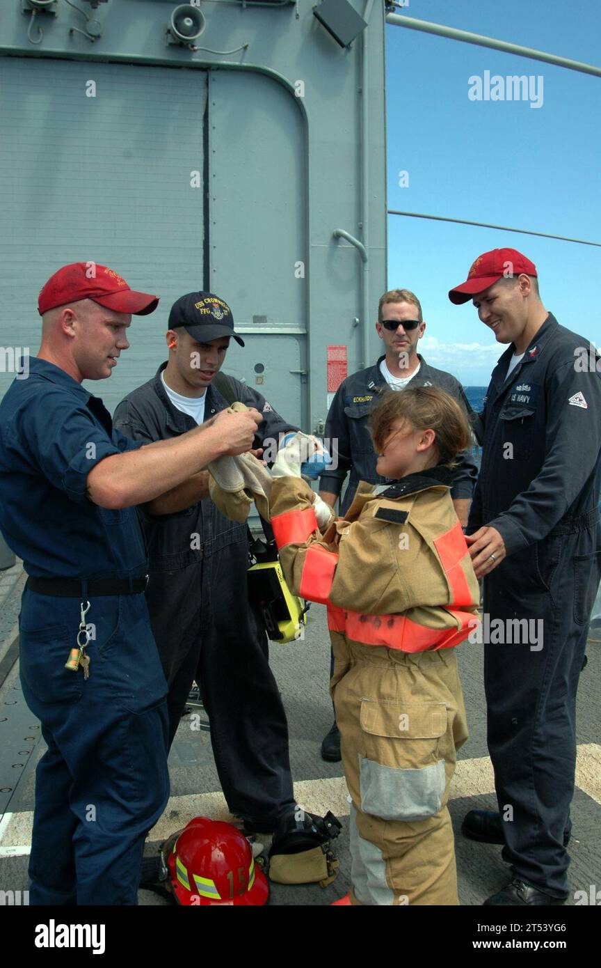 children, fire-fighting gear, friends and family cruise, Sailor, USS ...