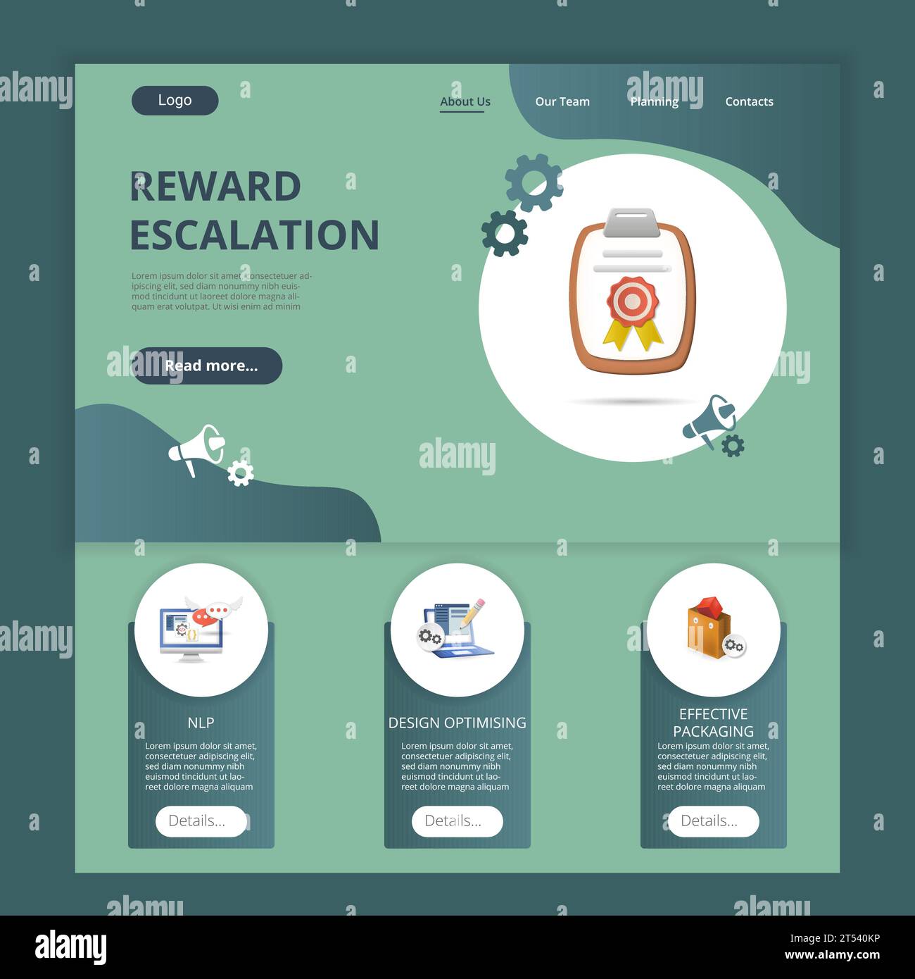 Reward escalation flat landing page website template. NLP, design ...