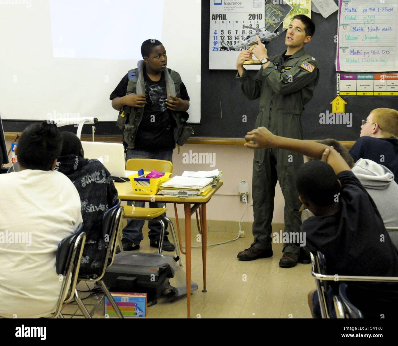 classroom, Des Moines Navy Week, helicopter pilot, HSM-71, middle ...