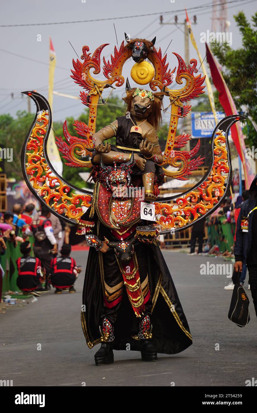 The participant Biro Fashion Carnival with a cow costume Stock Photo ...