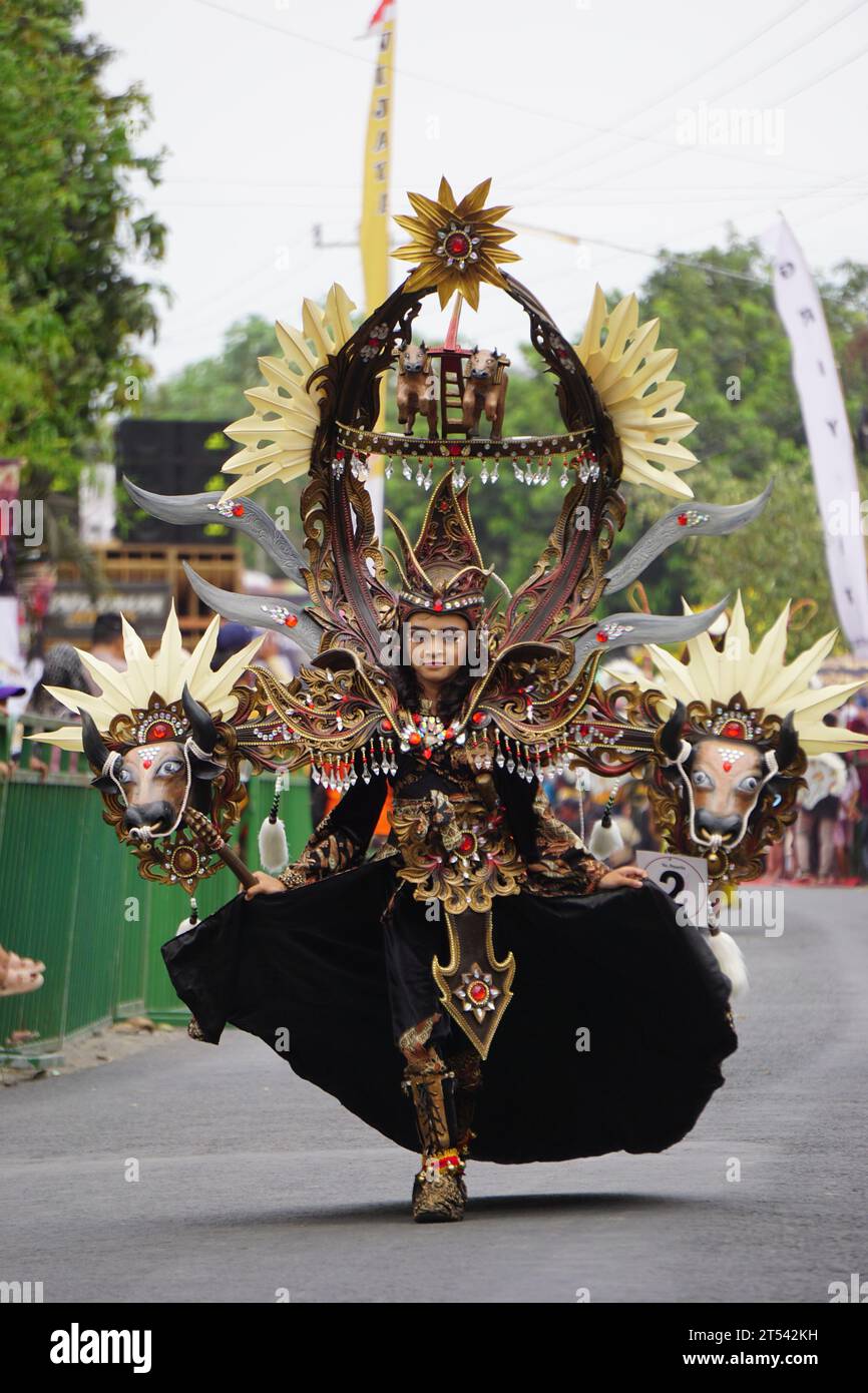 The participant Biro Fashion Carnival with a cow costume Stock Photo ...