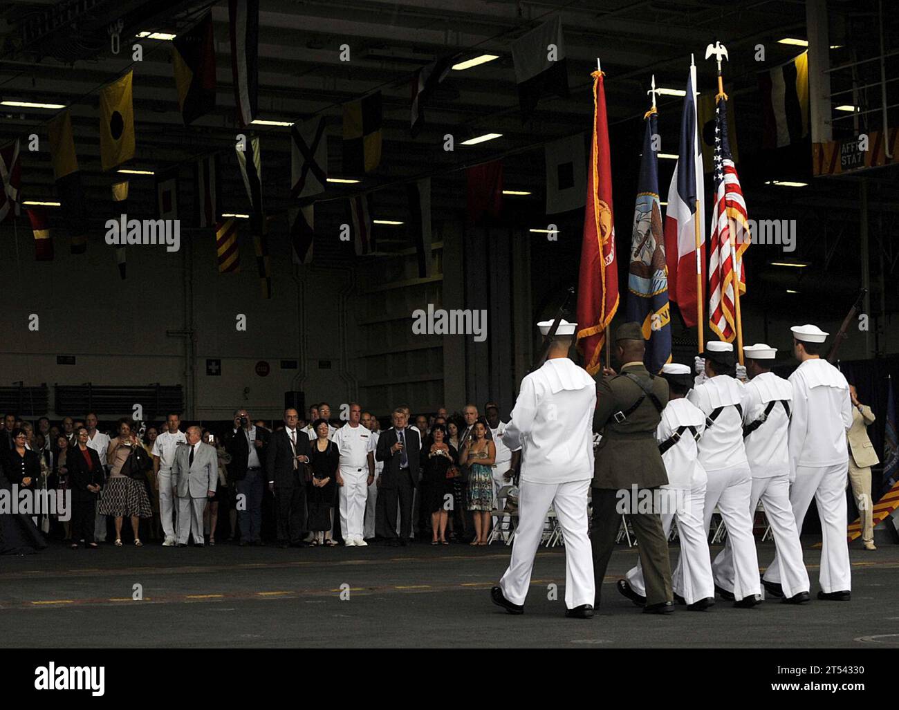 color guard parades the colors, France, French flag, Marsielle, U.S ...