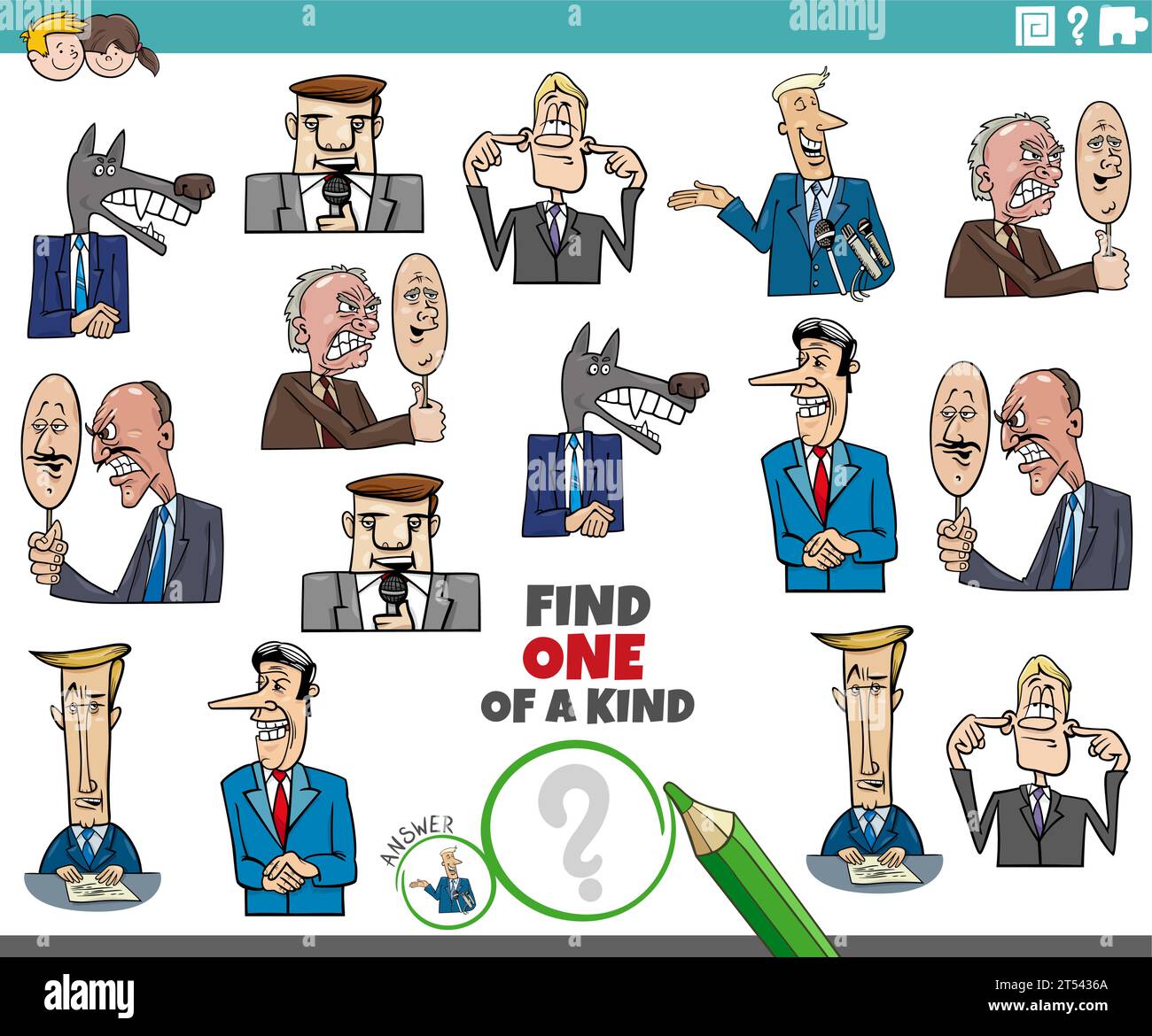 Cartoon illustration of find one of a kind picture educational game ...